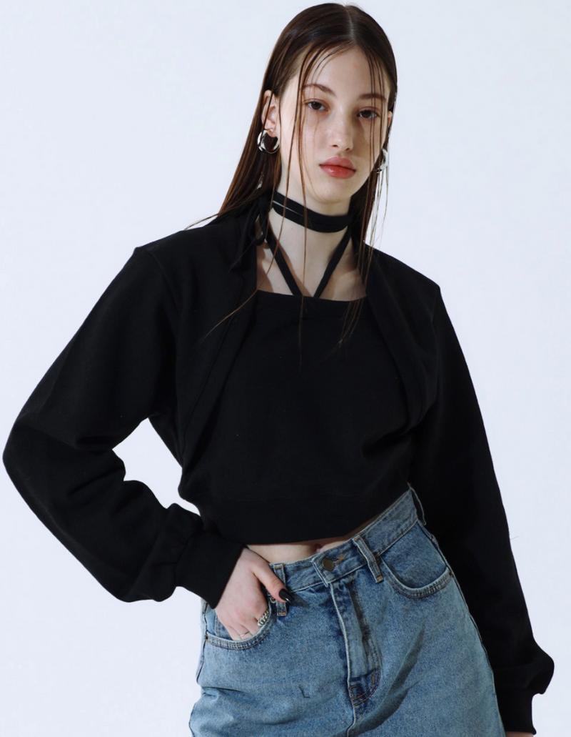 Bolero Layered Sweat Black | Not Knowing | Couturist